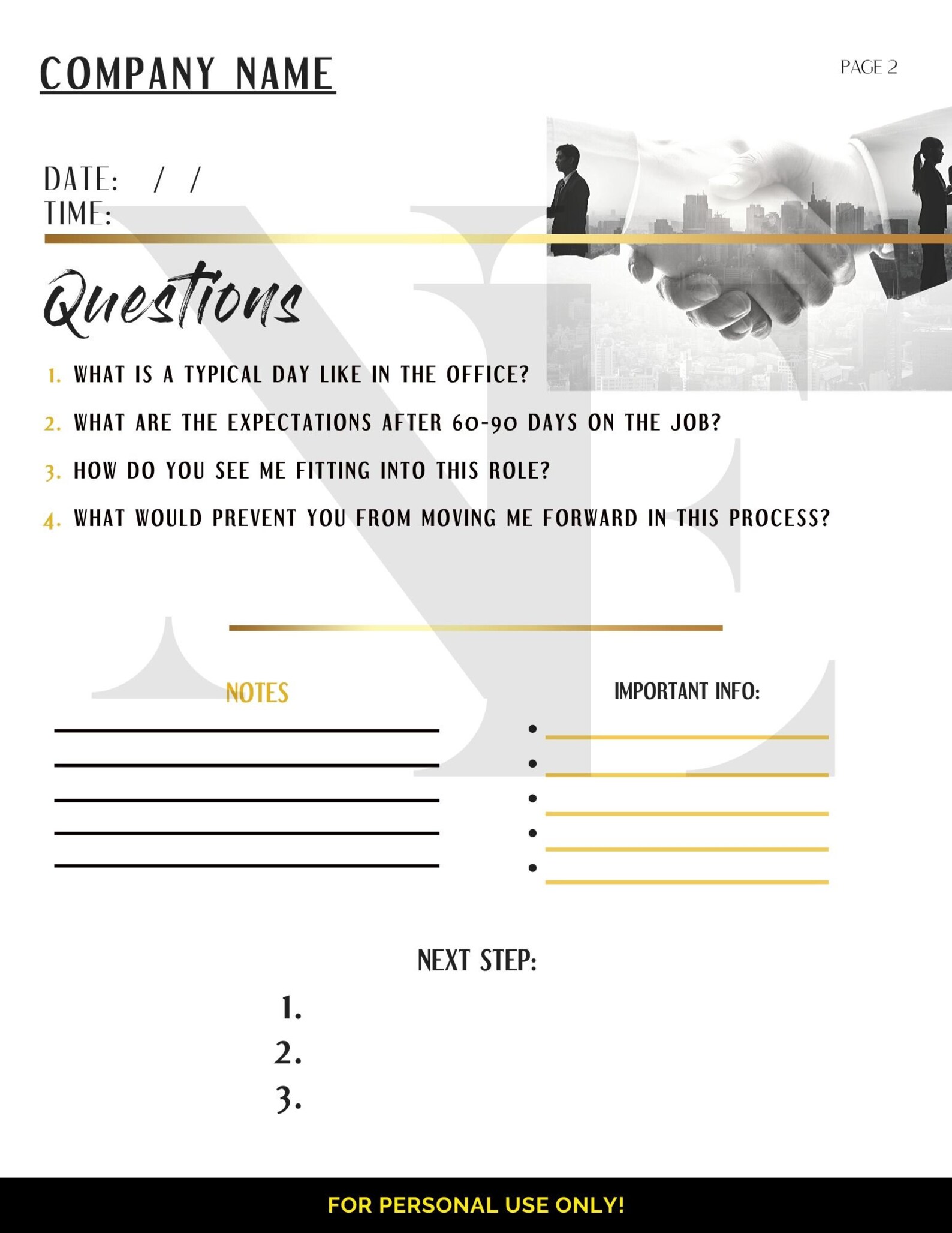 Interview Notes Interview Agenda Template Job Tips Cheat | Etsy