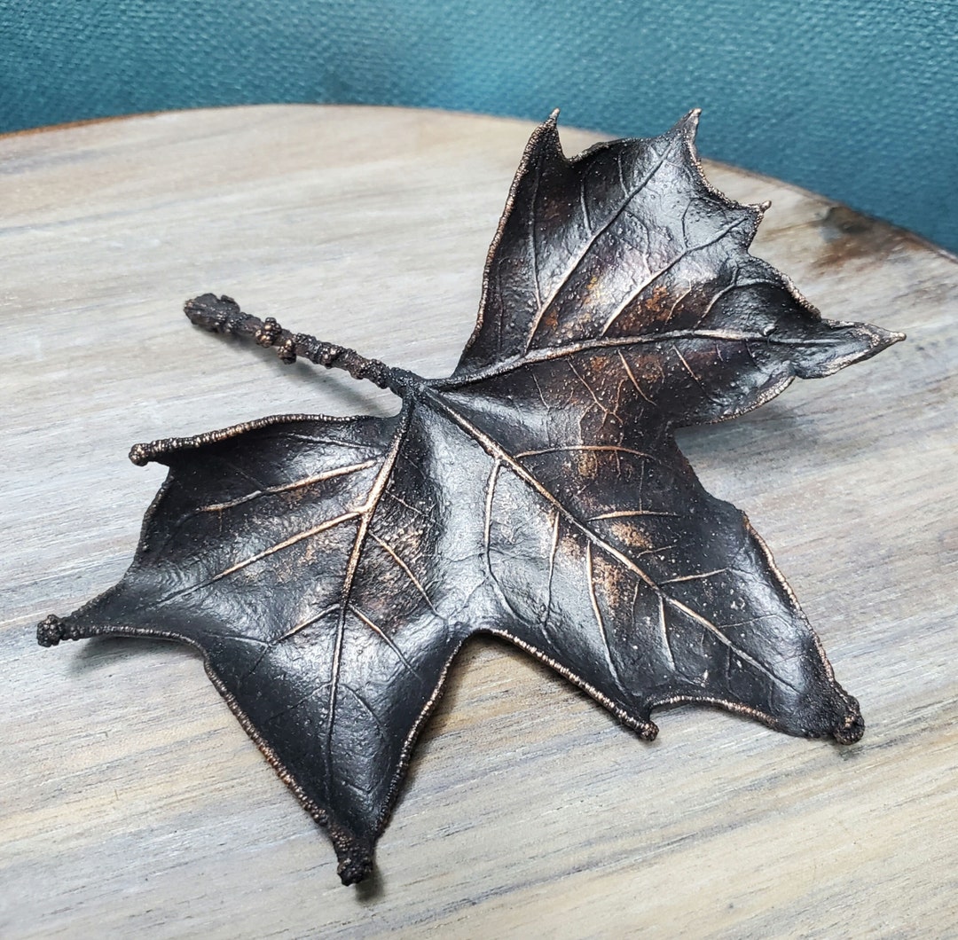 Real Copper Plated Sycamore Leaf. Copper Electroformed Leaf With a Dark ...