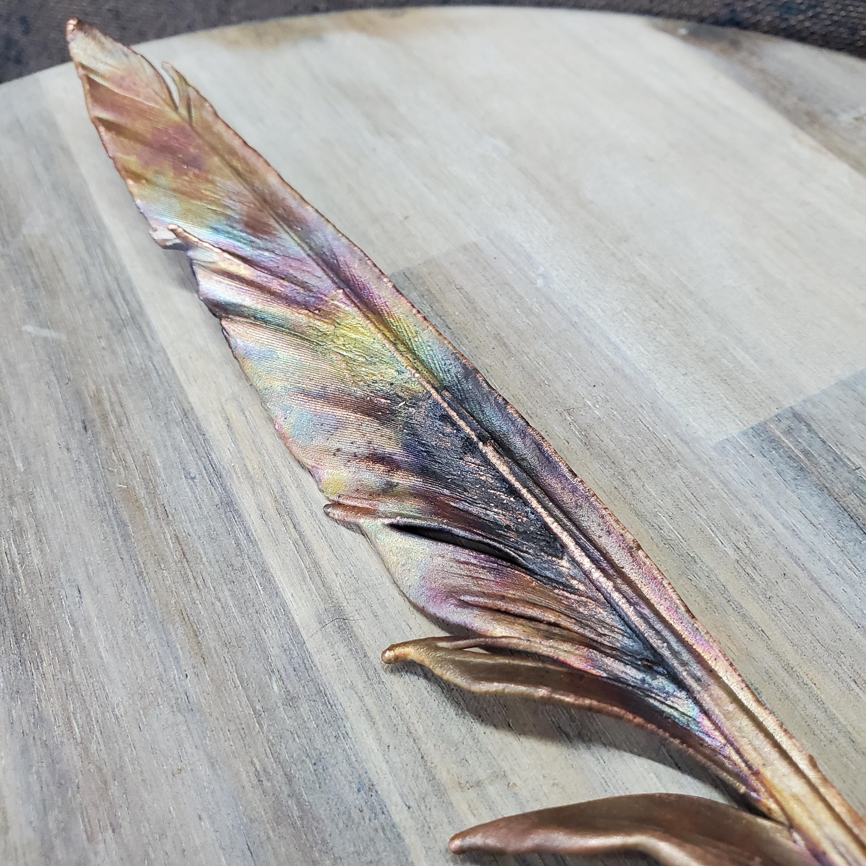 Copper Electroformed Feather With Flame Painted Patina. Real Feather ...