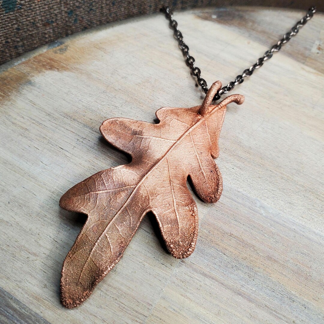 Copper Oak Leaf Pendant. Real Electroformed Leaf Necklace With a 24 ...