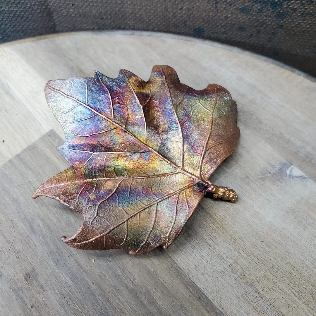 Copper Electroformed Sycamore Leaf Pin With Flame Painted Patina. Real ...