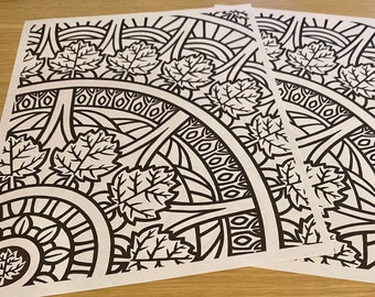 Printable Color Page Digital Coloring Sheet Zen Doodle Maple Leaves ...