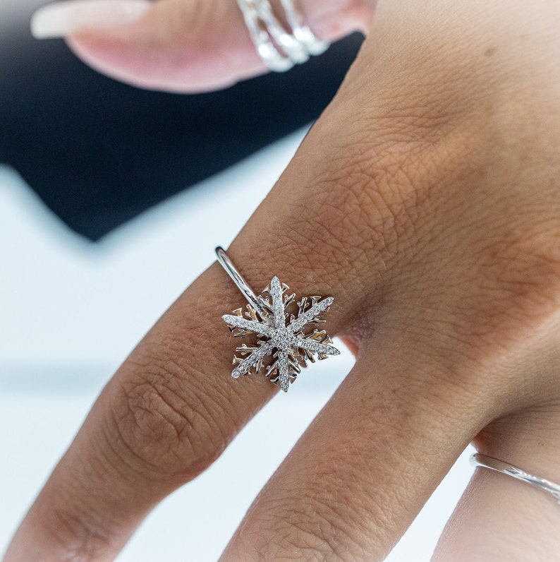 Snowflake CZ Ring Winter Theme Jewelry Cubic Zirconia - Etsy