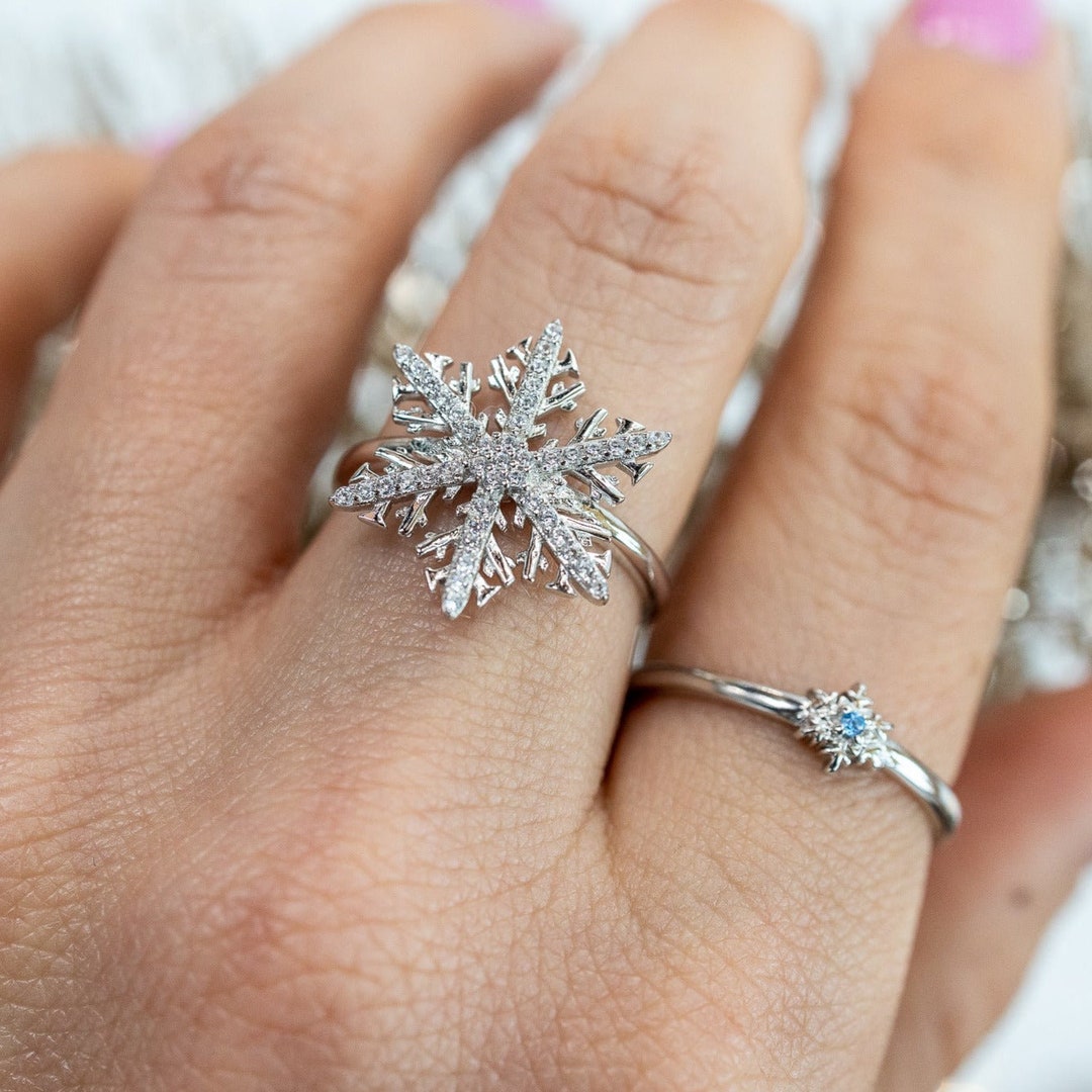 Snowflake CZ Ring Winter Theme Jewelry Cubic Zirconia Sterling Silver ...