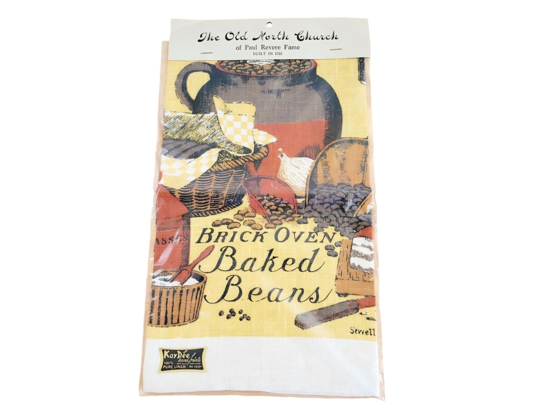 Linen Tea Towel Kay Dee Handprints Brick Oven Baked Beans USA New - Etsy