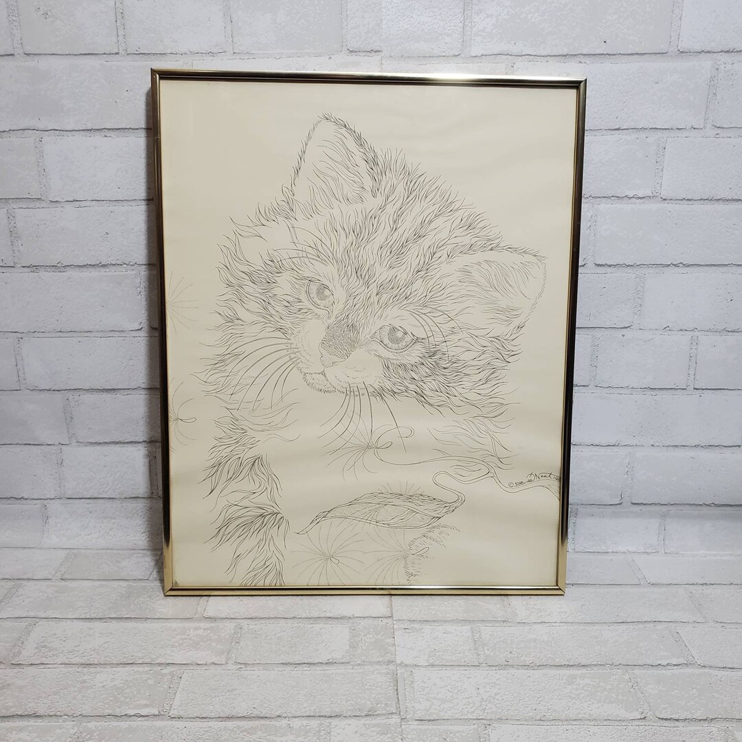 Vtg Bill Neat 1980s Cat Kitty Original Artwork Signed Framed - Etsy