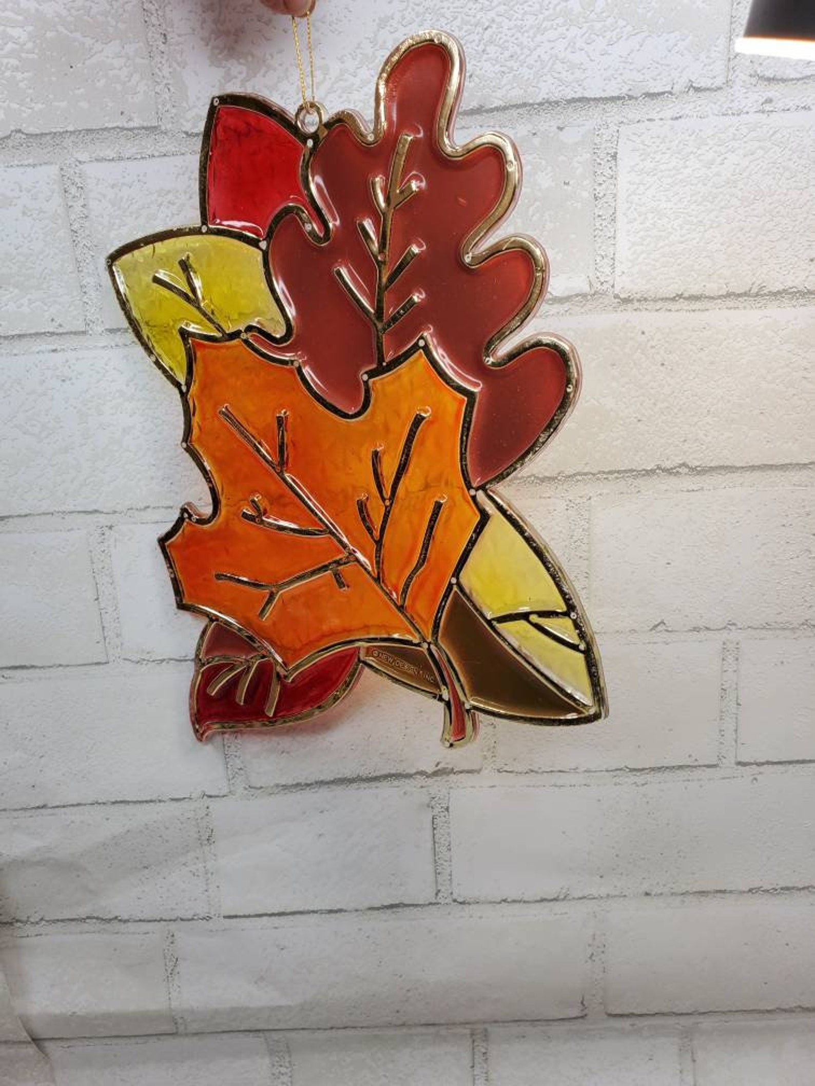 Vtg Plastic Stained Glass Window Hanging Fall Leaves Plastic | Etsy