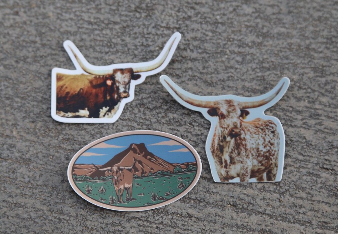 Texas Longhorn Cow Stickers - Set of Three (3) - Western-punchy-steer ...
