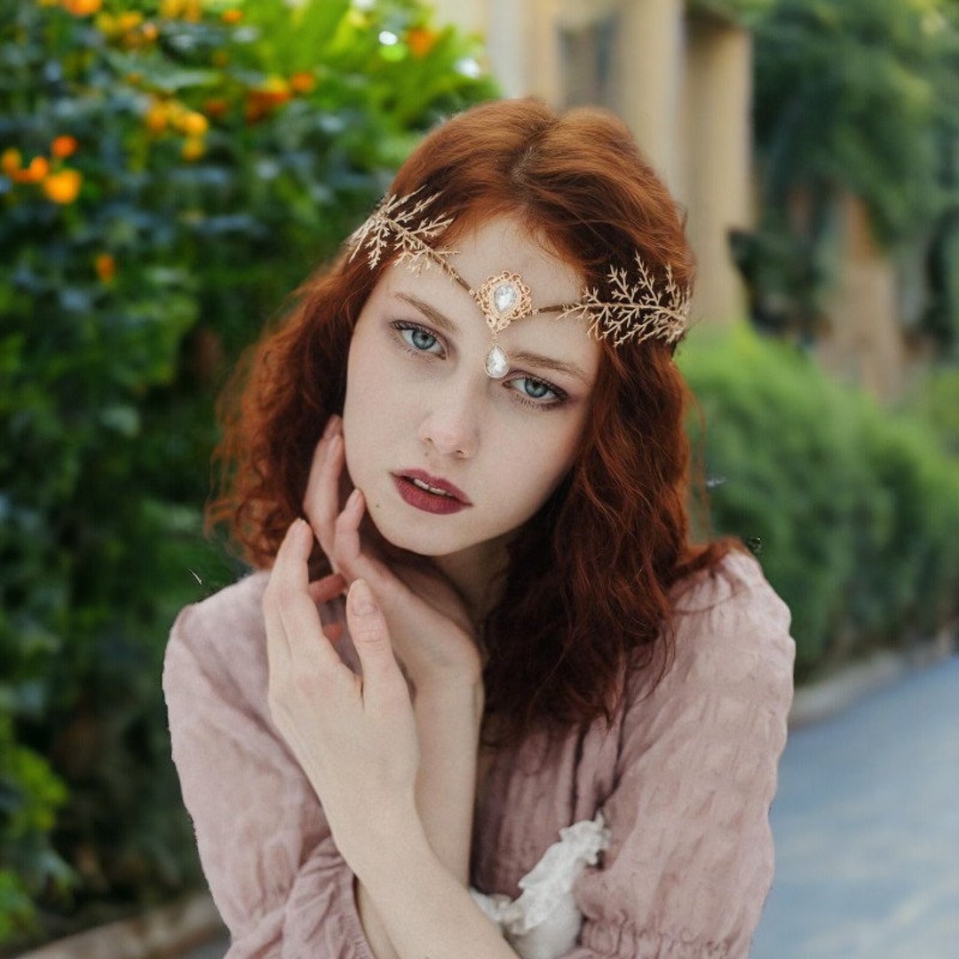 Gold Elf Flower Crown,fairy Floral Headband,woodland Elven Headpiece ...