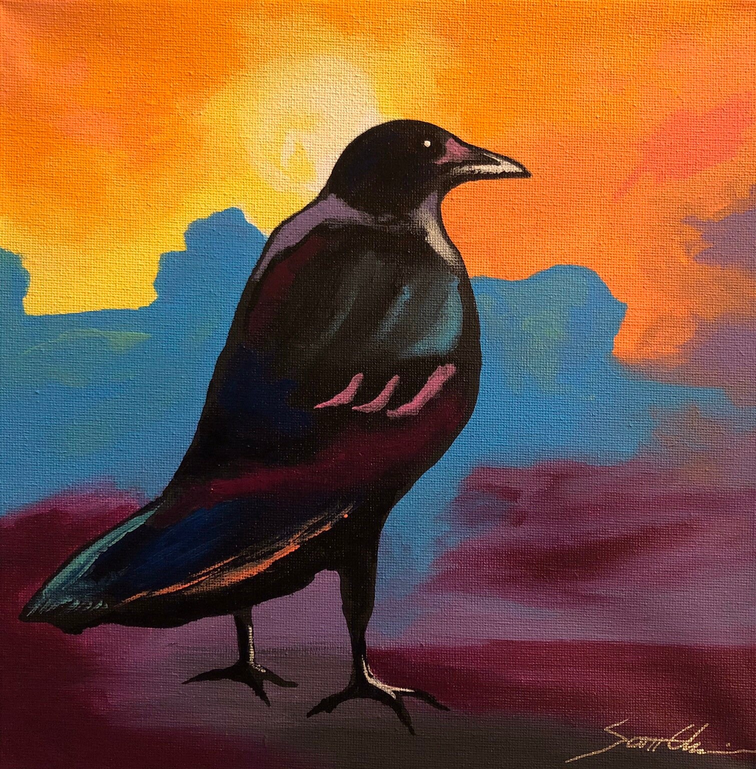 Crow painting bird art colorful art acrylic painting crow | Etsy