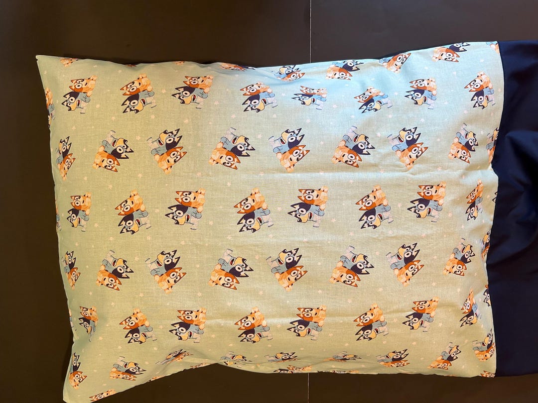 Bluey and Bingo Cotton Pillowcase With Dark Blue Cuff - Etsy