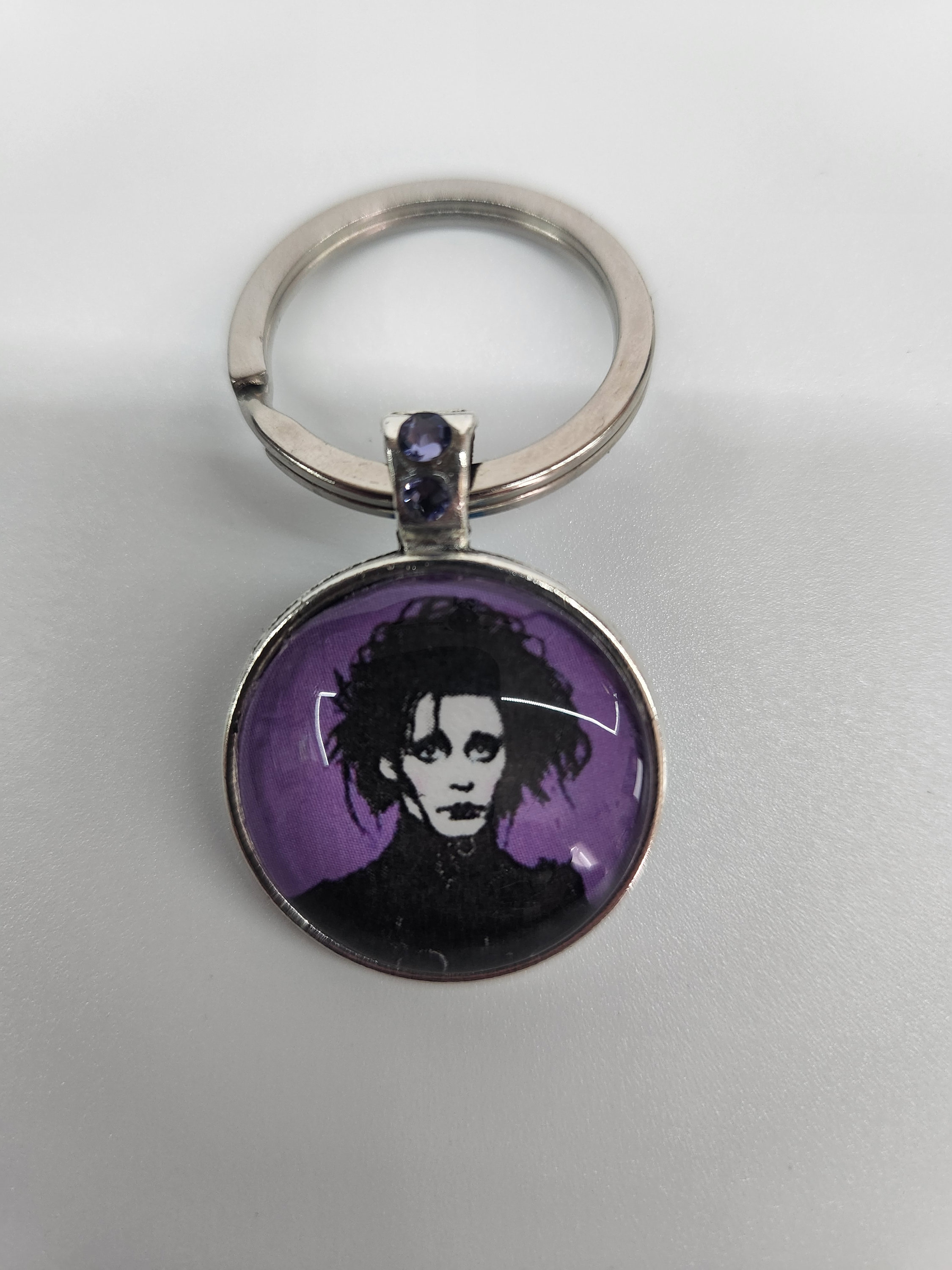 Edward Scissorhands Keyring W/ Purple Blingy Crystals. 1 Inch Round ...