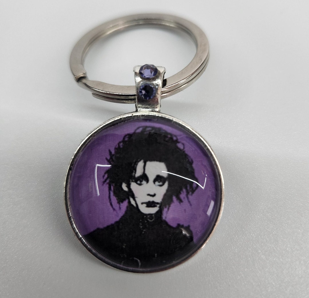 Edward Scissorhands Keyring W/ Purple Blingy Crystals. 1 Inch Round ...