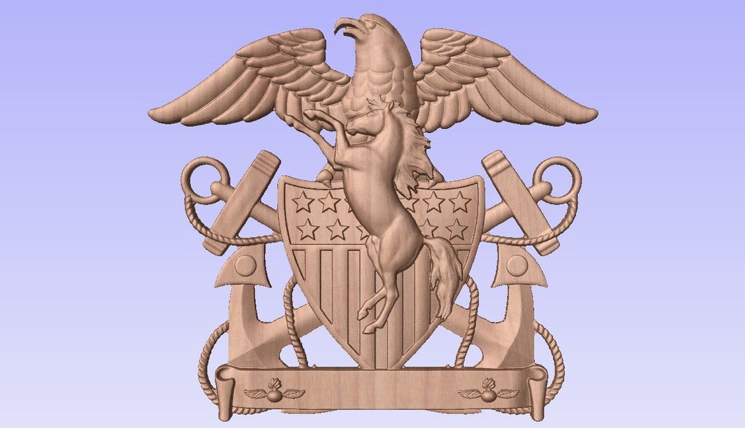 Navy Gunner Officer Crest (mustang) 3D STL File for CNC Machining or 3D ...