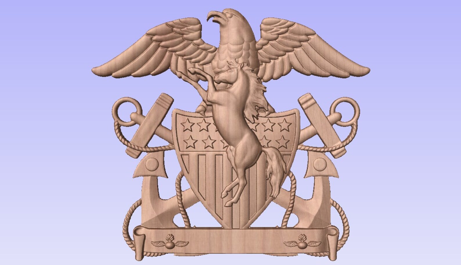 Navy Gunner Officer Crest (mustang) 3D STL File for CNC Machining or 3D ...
