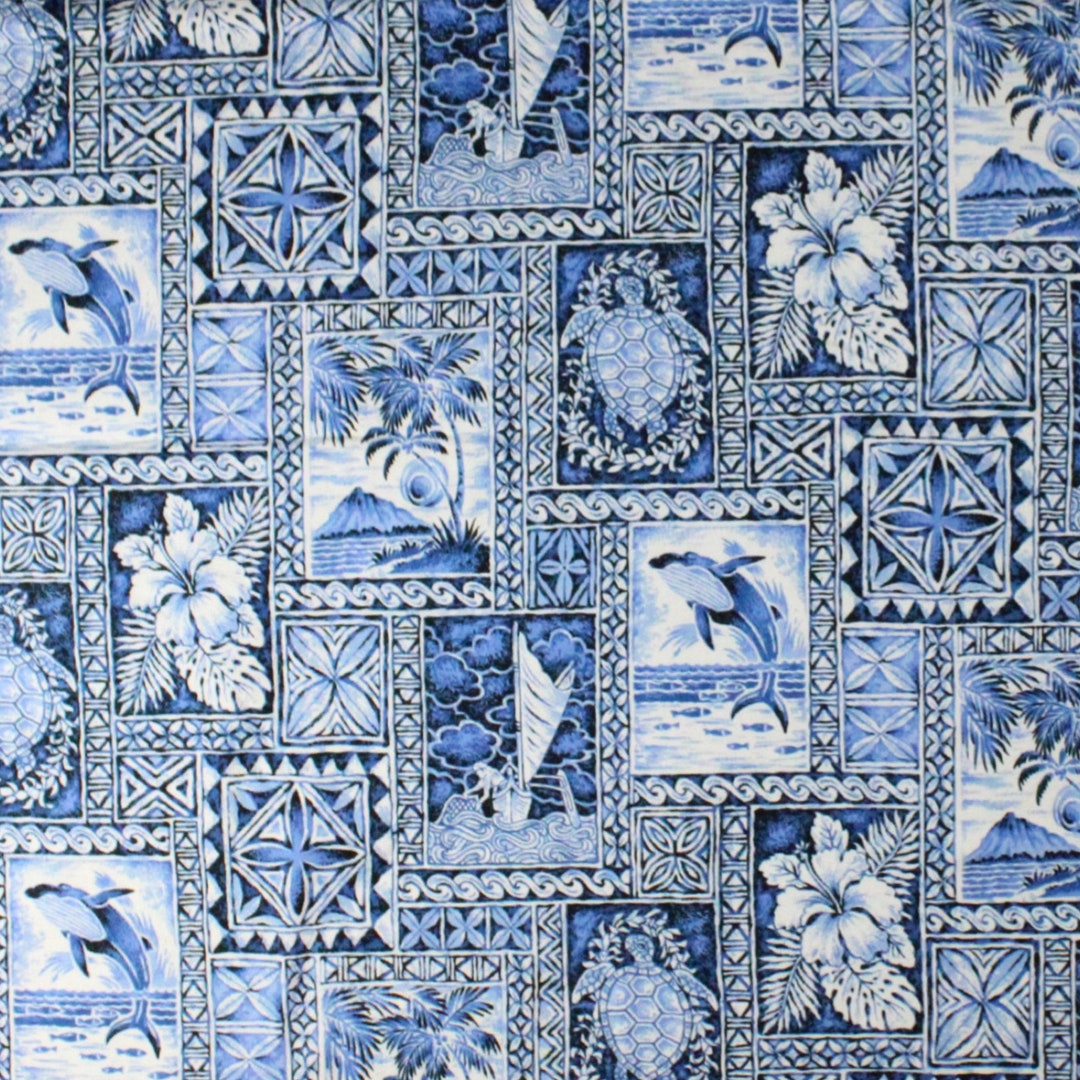 Fabric Hawaiian Ocean Print Coral Reef Sea Turtle Fish Undersea Fabric ...