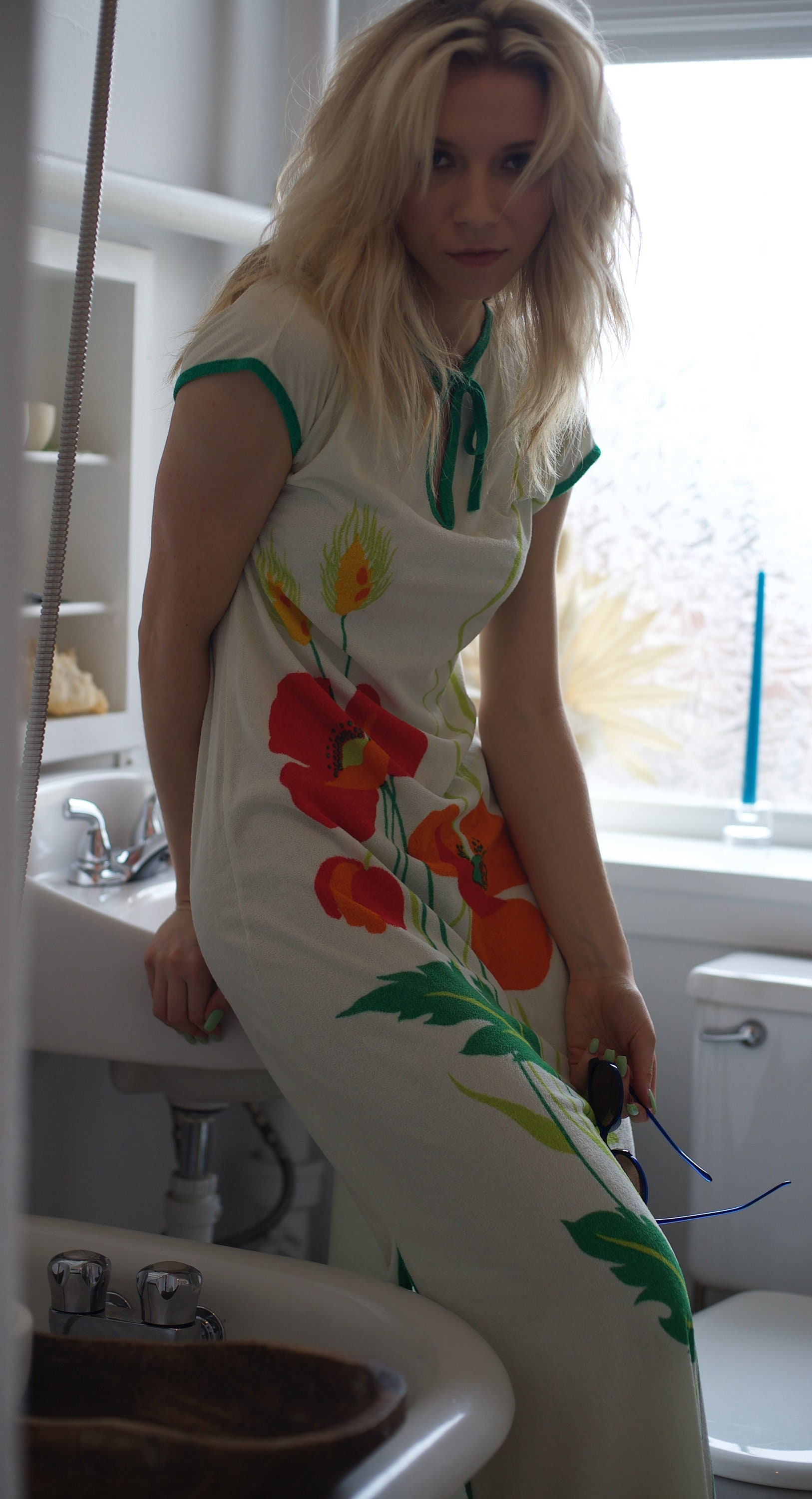 1970s Terry Cloth Poppy Dress - Etsy