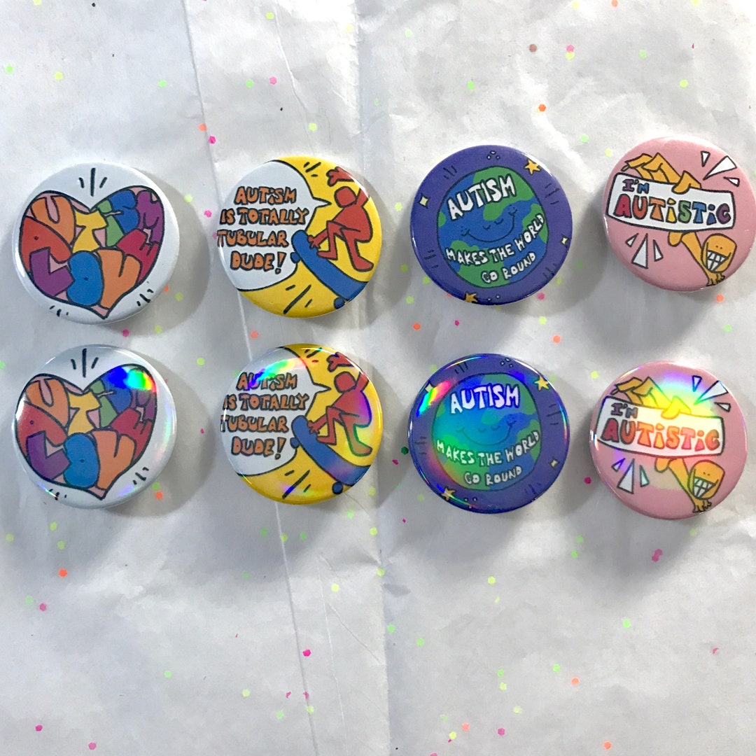 4 Pack Holographic or Plain 80s Autism Button Pins ( 37 Mm ) - Etsy