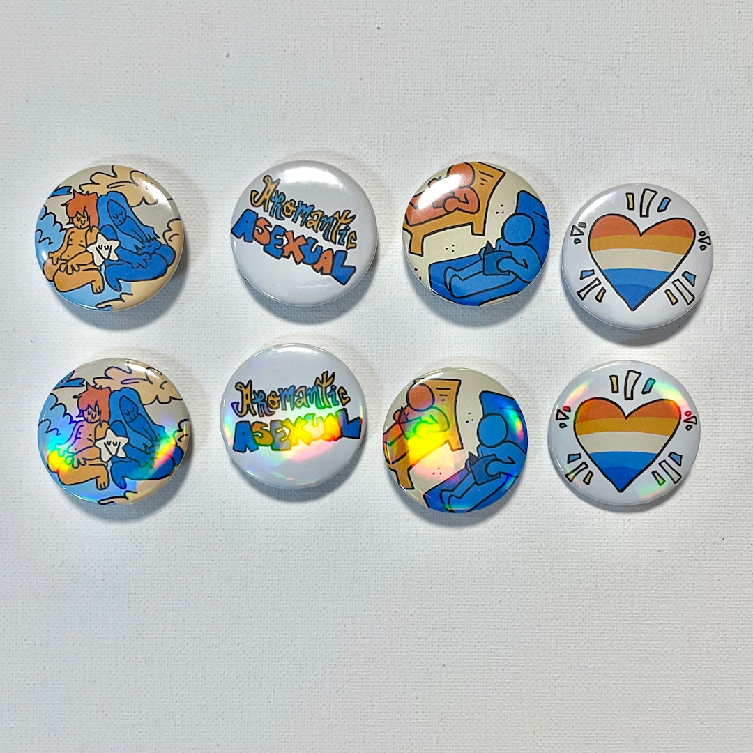 4 Pack Holographic or Plain 80's Inspired Aroace Button Pins ( 37 Mm ...