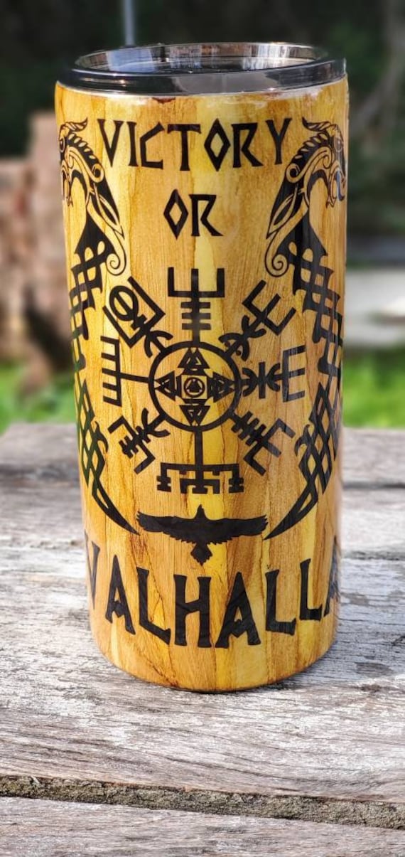 VICTORY or Valhalla Themed Woodgrain Background Tumbler. - Etsy