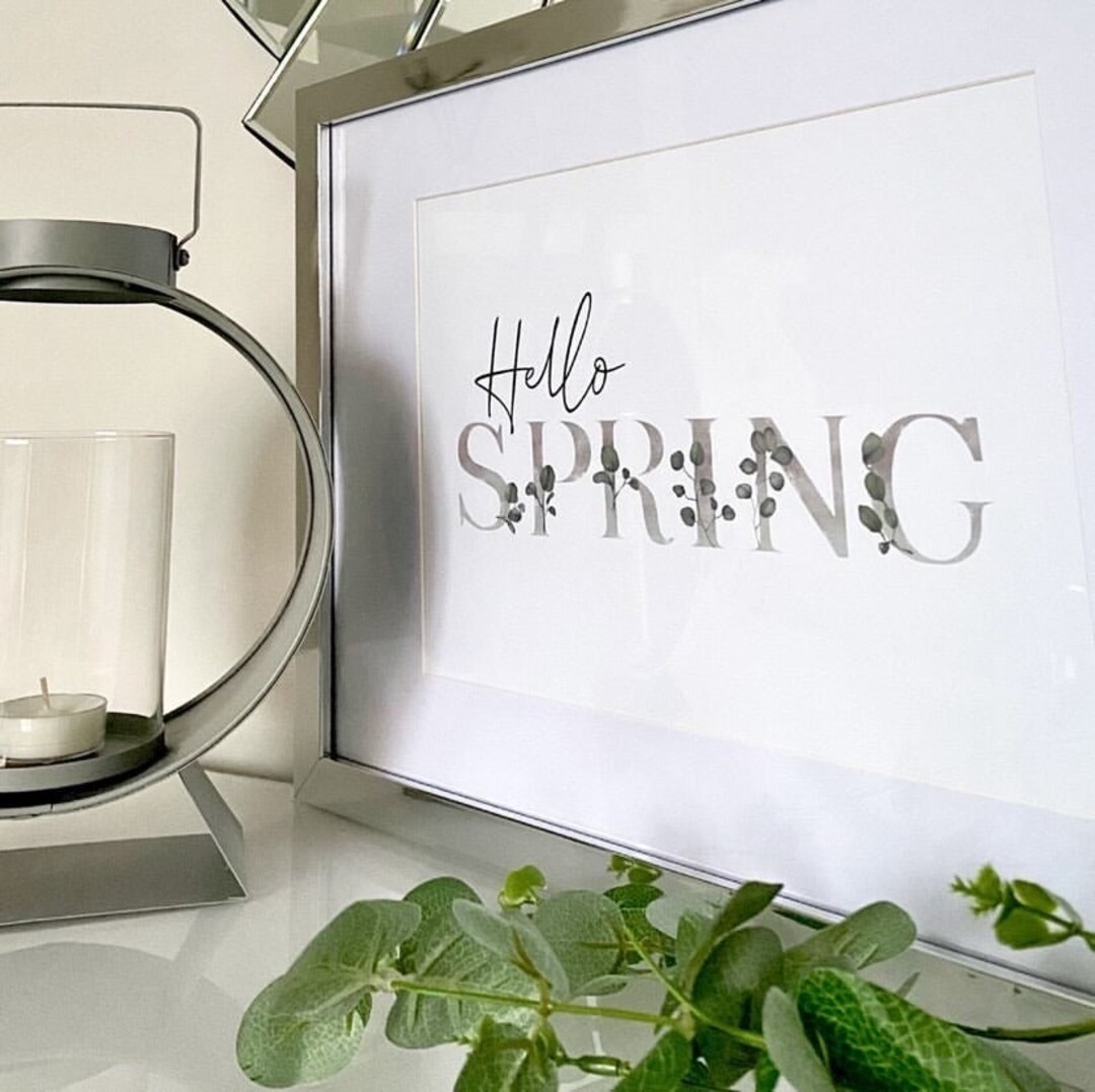 Hello Spring Landscape Greenery Grey Letters Spring Seasonal Wall Home ...