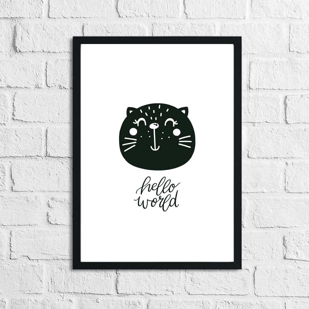 Scandinavian Hello World Cat Children's Nursery Bedroom Wall Decor Print - Etsy
