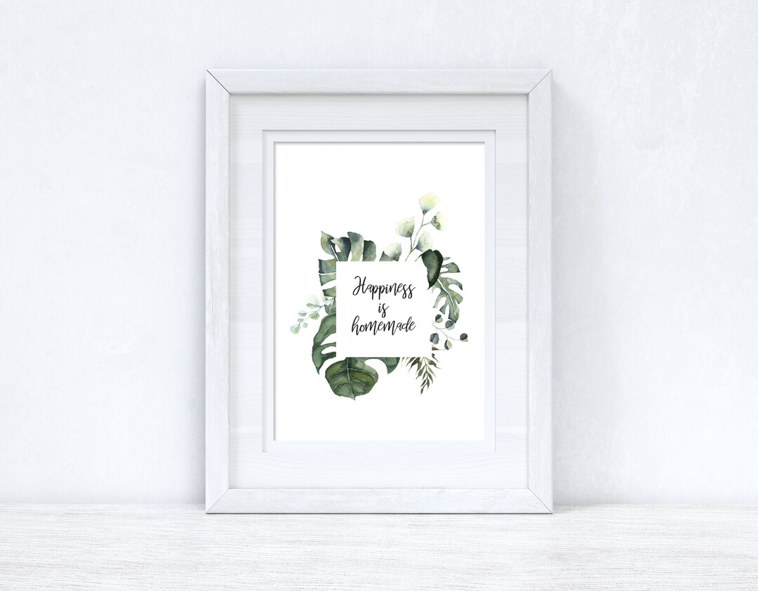 Custom Wording Watercolour Greenery Happiness is Homemade Wreath ...