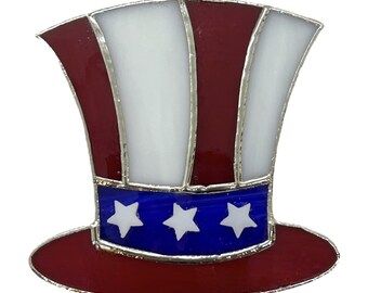 Handmade Stained Glass Patriotic Hat uncle Sam Hat Flag Hat Stars and ...