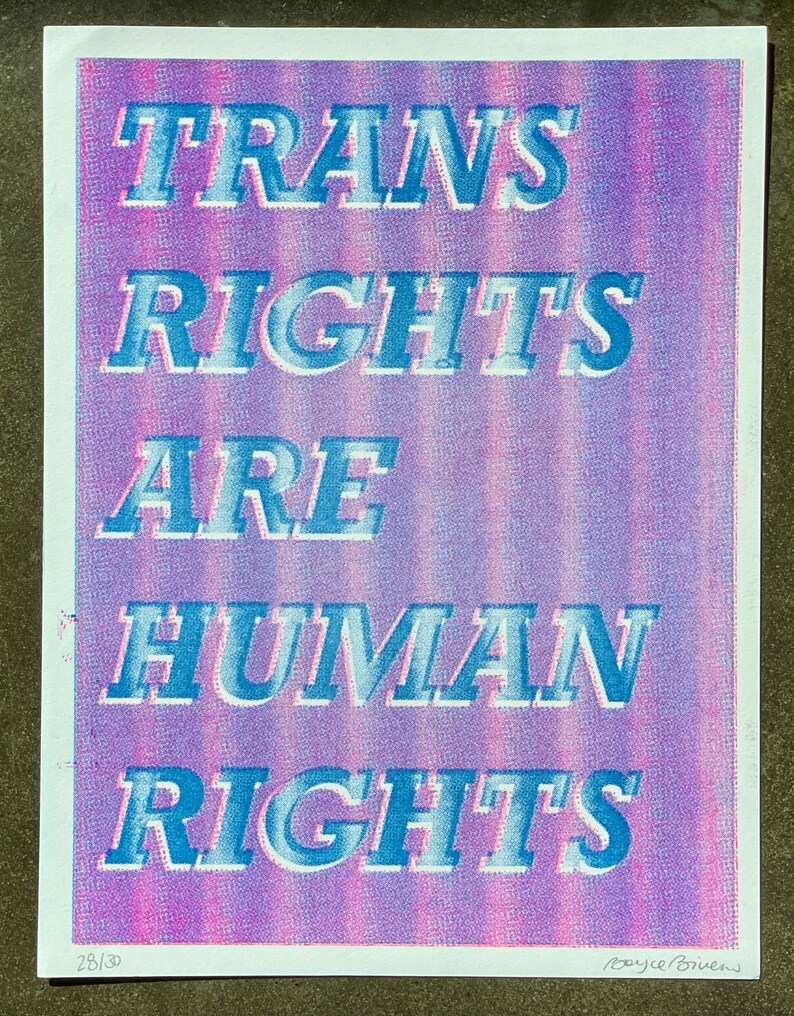 Trans Rights Are Human Rights Poster Risograph Print - Etsy