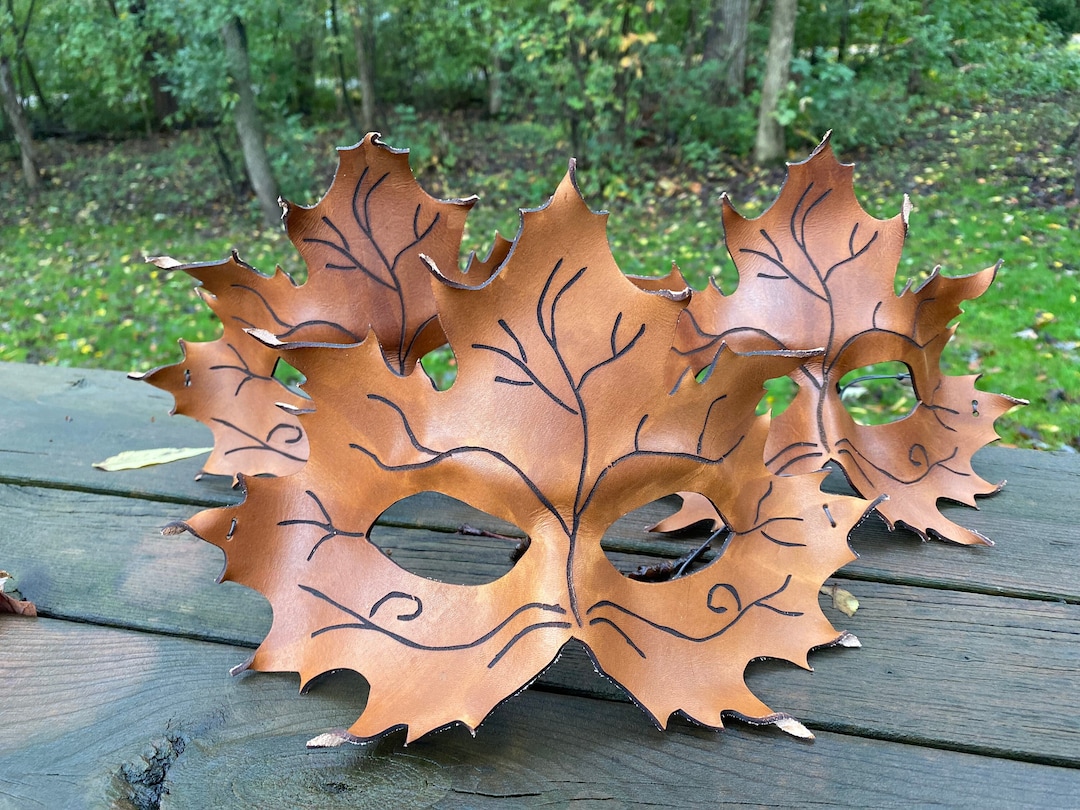 Leaf Druid Mask Guardian Leather Mask Victorian Costume Halloween Elven ...