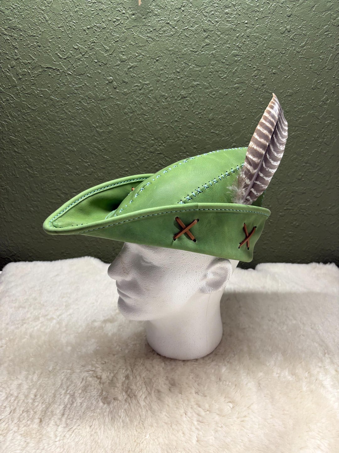 Handmade Leather Robin Hood Hat - Green Bycocket With Feather - LARP ...