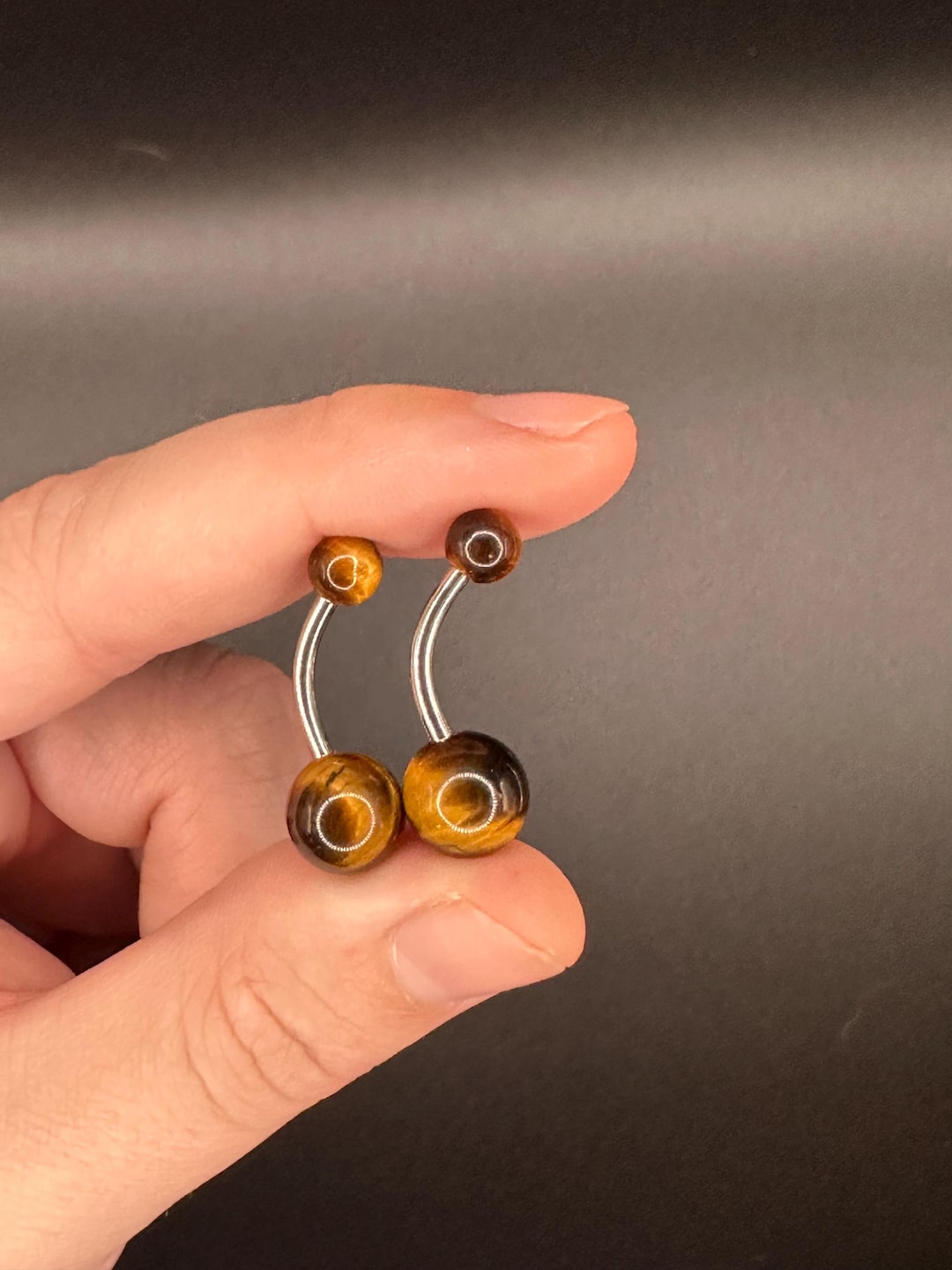 Tigers Eye Belly Ring- 14g-stainless Steel - Etsy