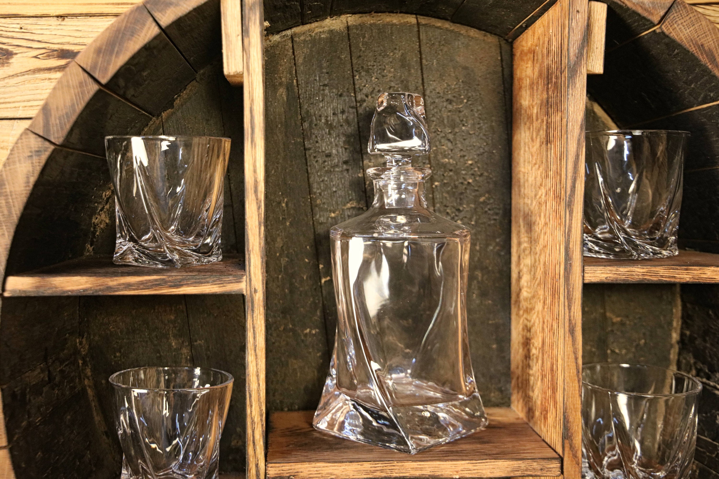 Whiskey Barrel Decanter Set With Shelf Decanter and 4 Glasses | Etsy