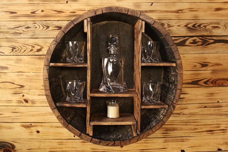 Whiskey Barrel Decanter Set With Shelf Decanter and 4 Glasses - Etsy