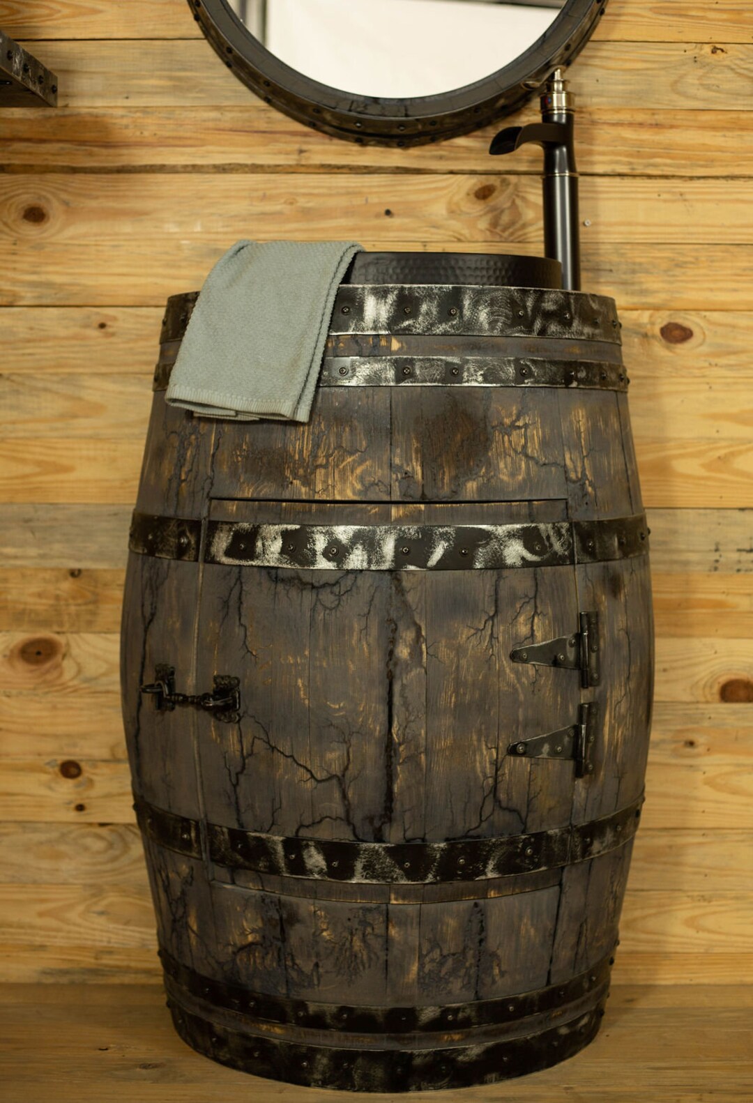 3/4 Barrel "canyon" Vanity With Black Skirted Hammered Sink and ...