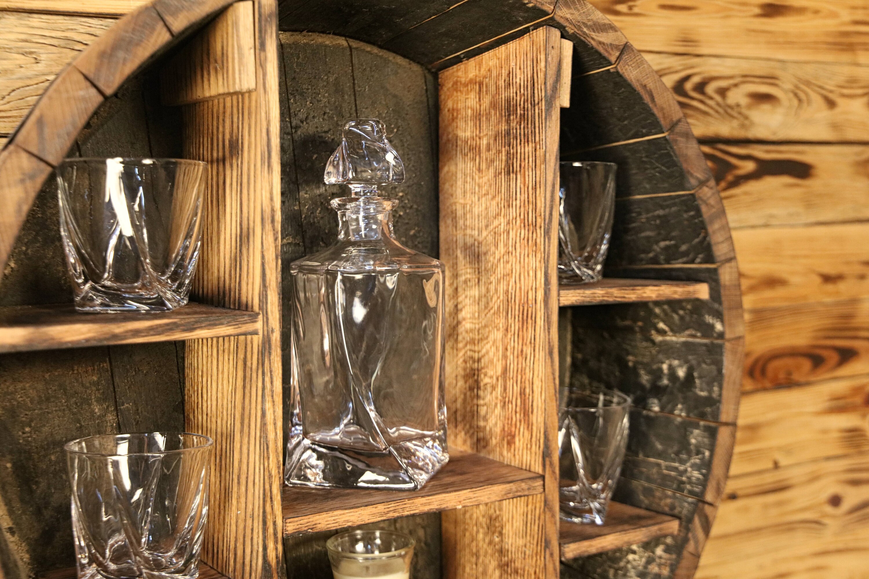Whiskey Barrel Decanter Set With Shelf, Decanter and 4 Glasses - Etsy ...