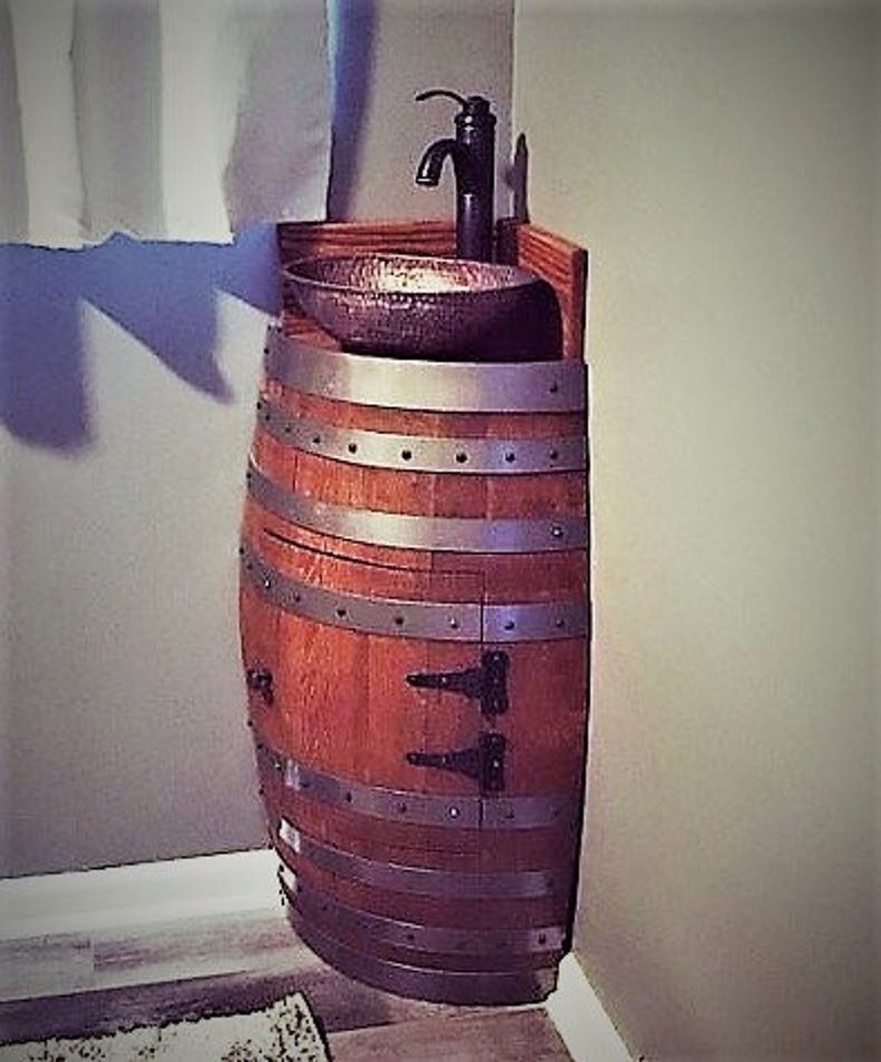 Rustic Mini Corner Oak Wine Barrel Bathroom Vanity with | Etsy