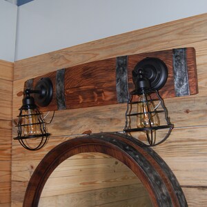 Twin Vanity Edison Cage Pendant Lights on Wine Barrel Staves - Etsy