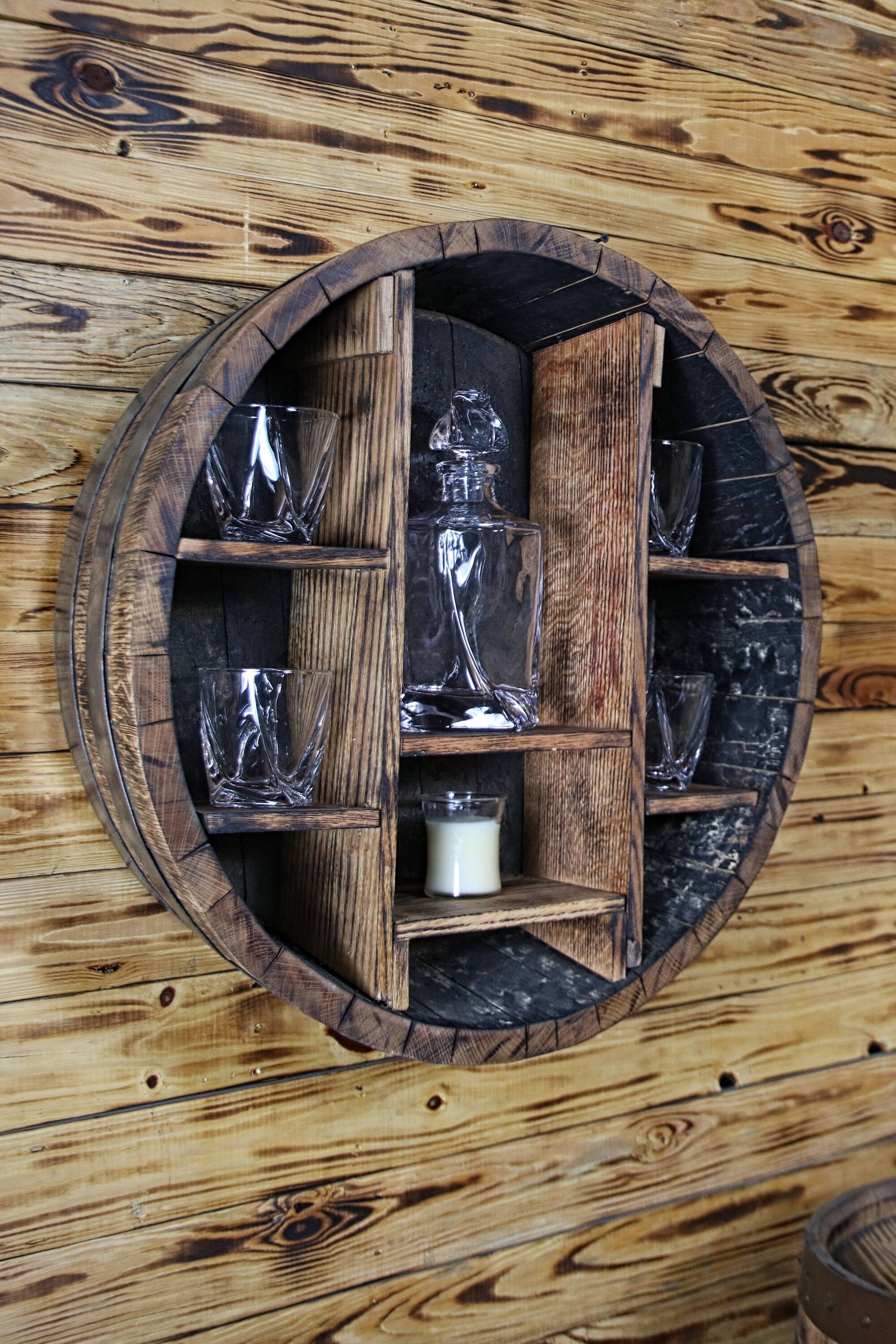 Whiskey Barrel Decanter Set With Shelf, Decanter and 4 Glasses - Etsy