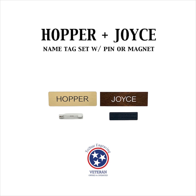 HOPPER + JOYCE Name Tag Set Halloween Costume Accessory Cosplay Name ...