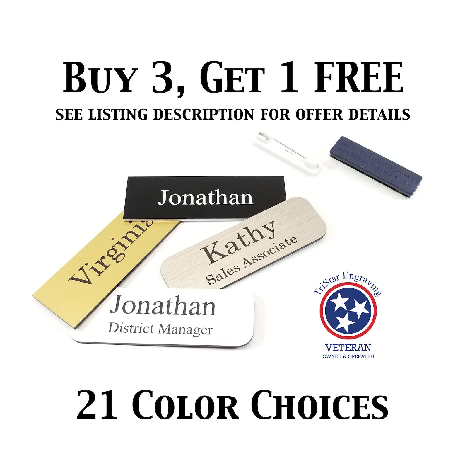 Name Tag 1 X 3 Custom Engraved Name Badge Employee - Etsy