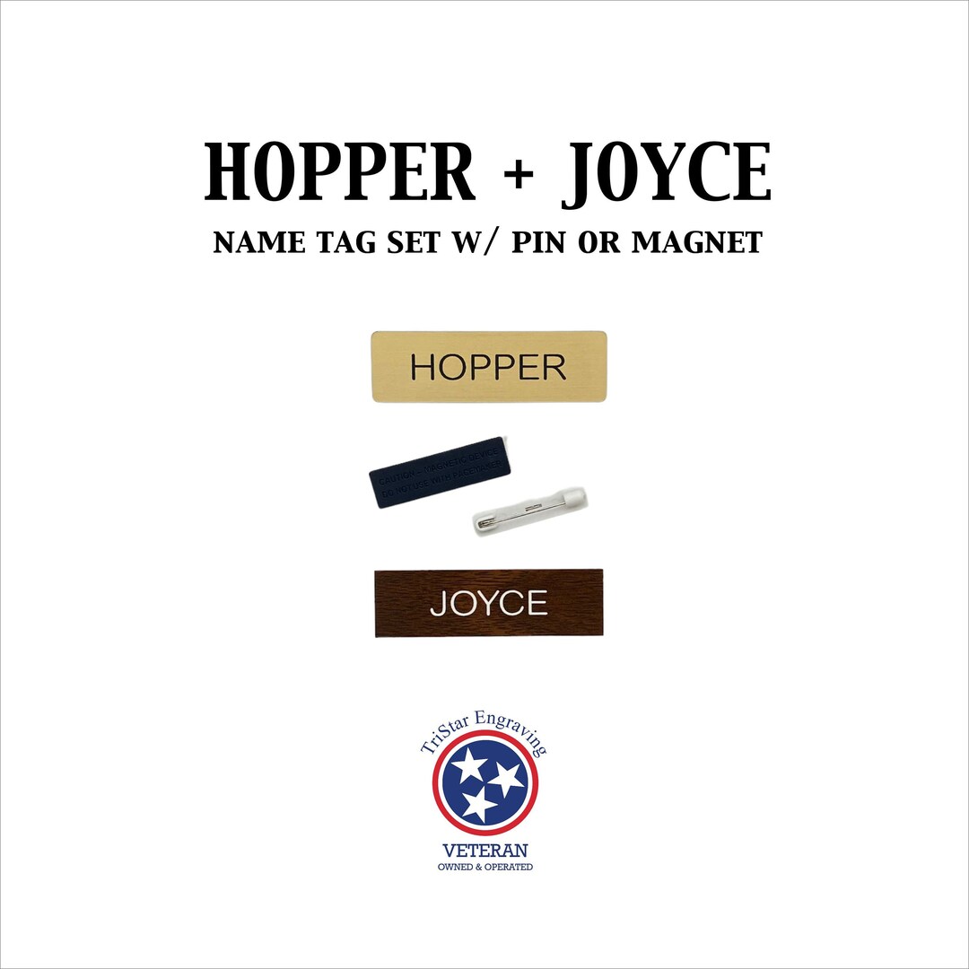 HOPPER + JOYCE Name Tag Set Halloween Costume Accessory Cosplay Name ...