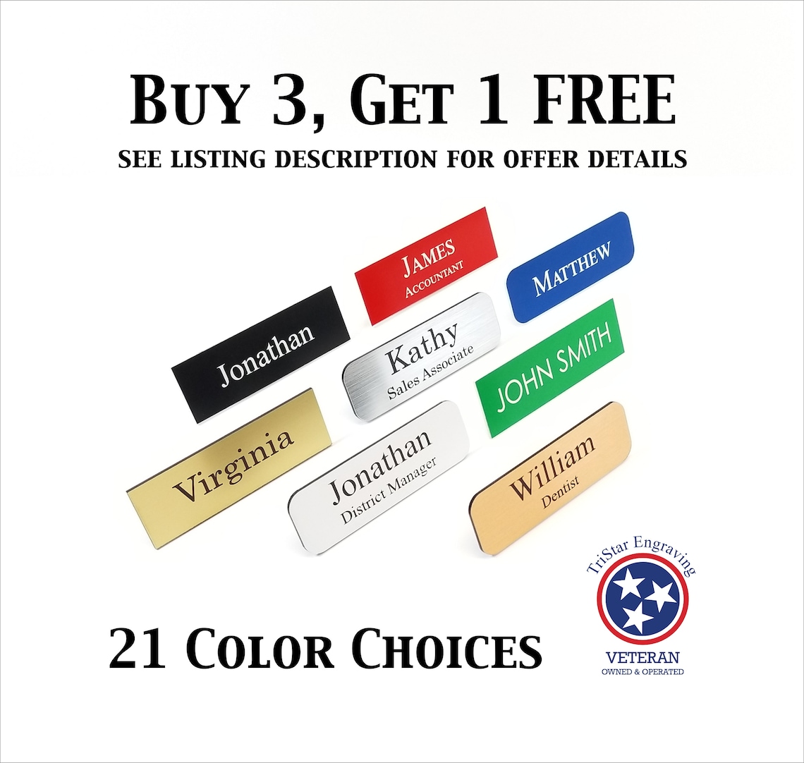 Name Tag Name Badge Employee Custom Personalized 1" X 3" Engraved Name ...