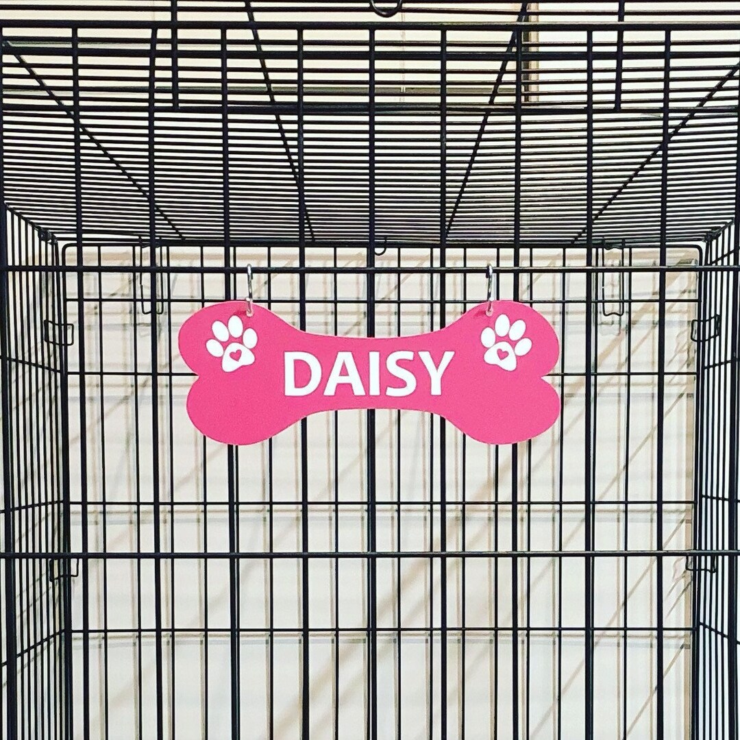 Kennel Crate Pet Tag Dog Bone Name Plate - Paws With HEARTS - Etsy