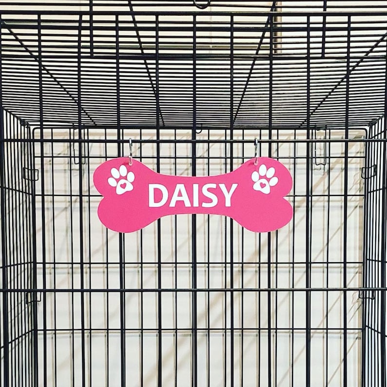 Kennel Crate Pet Tag Dog Bone Name Plate Paws With HEARTS - Etsy