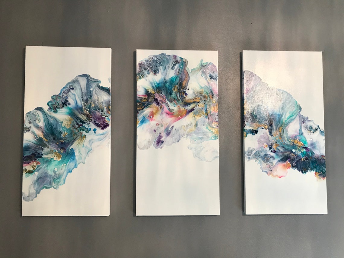 Colorful Triptych Dutch Pour Canvas Art - Etsy