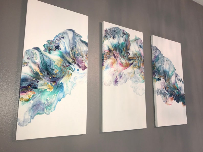 Colorful Triptych Dutch Pour Canvas Art - Etsy