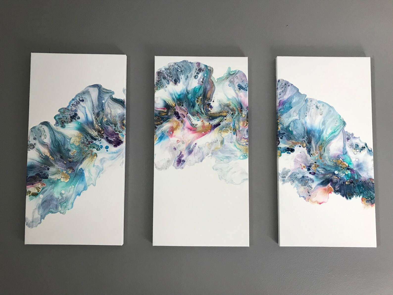 Colorful Triptych Dutch Pour Canvas Art - Etsy