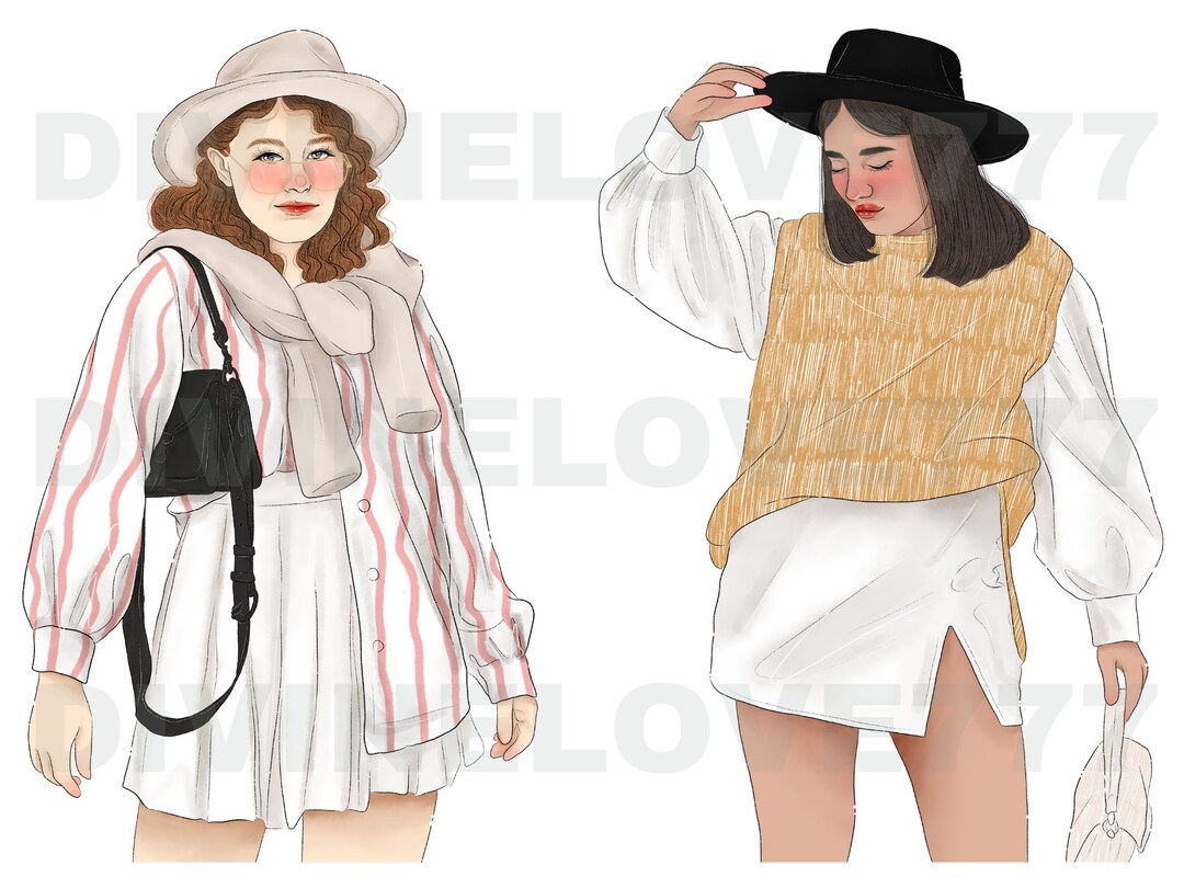 Plus Size Woman SVG and PNG Bundle Watercolor Marker Style, Hand-drawn ...