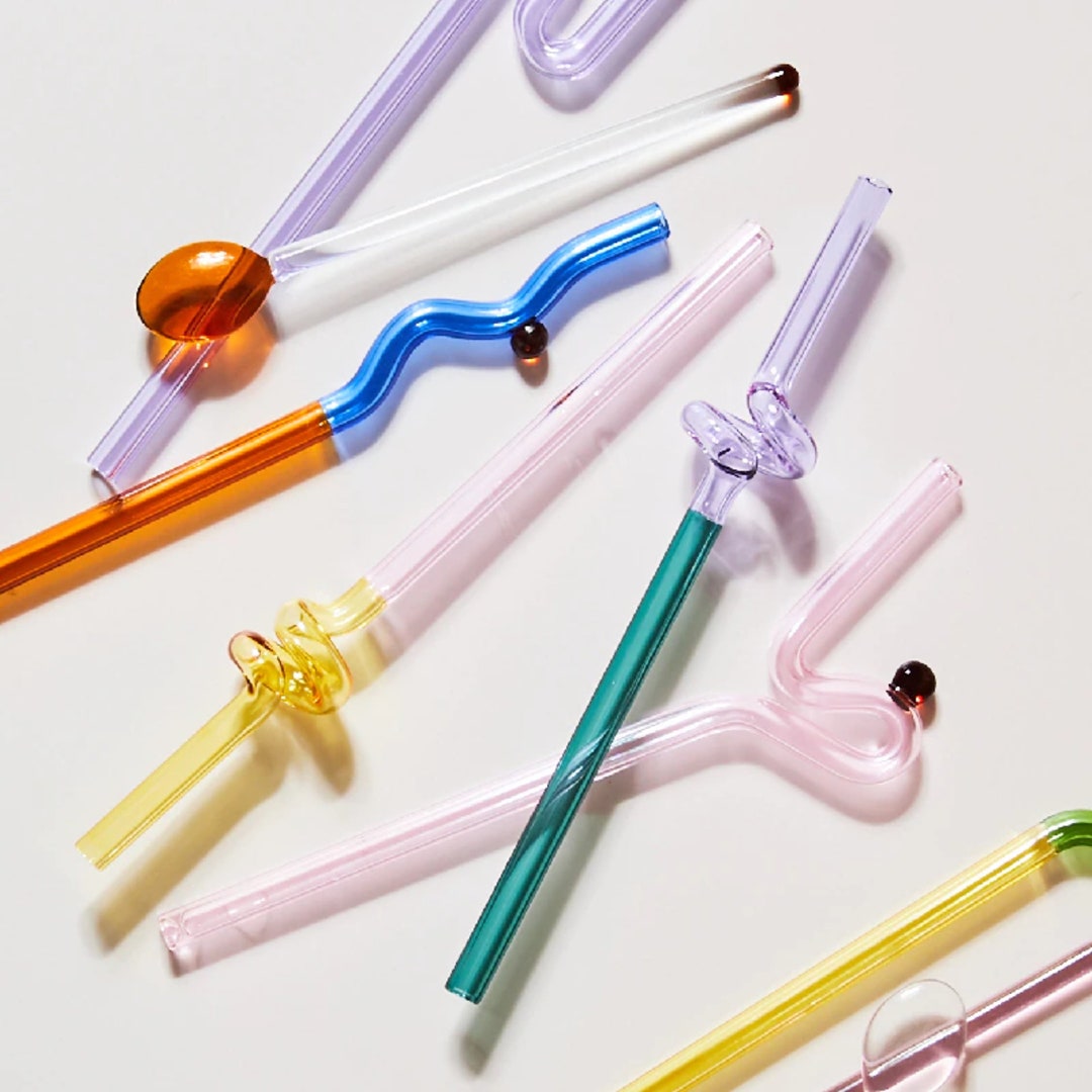 Handblown Glass Straws Reusable Heat Resistant Glass Straw Drinking ...